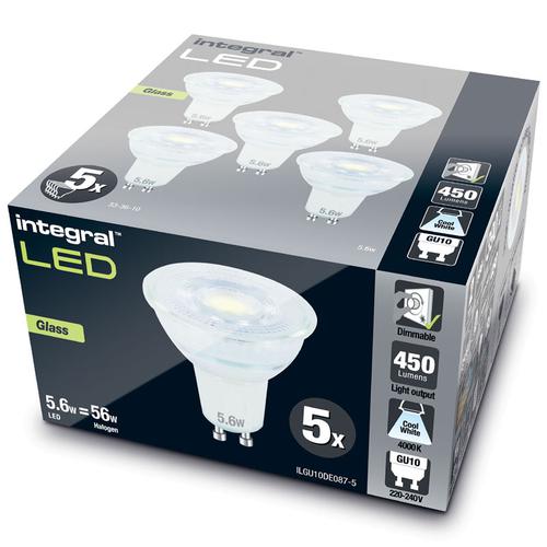 Integral Gu10 Led Glass Bulb Par16 5 6w 56w 4000k Cool White